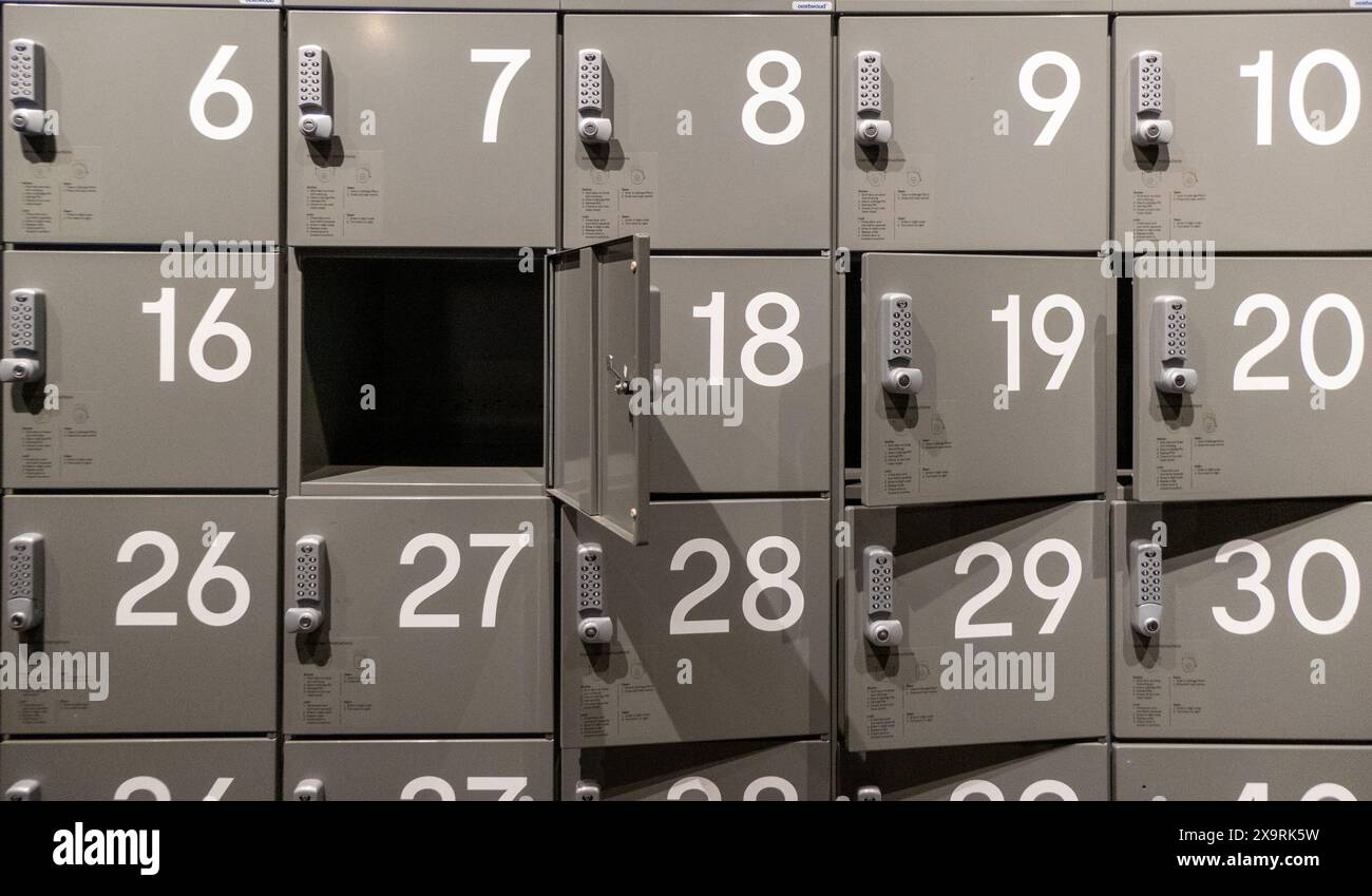 numbered lockers at public building Stock Photo - Alamy