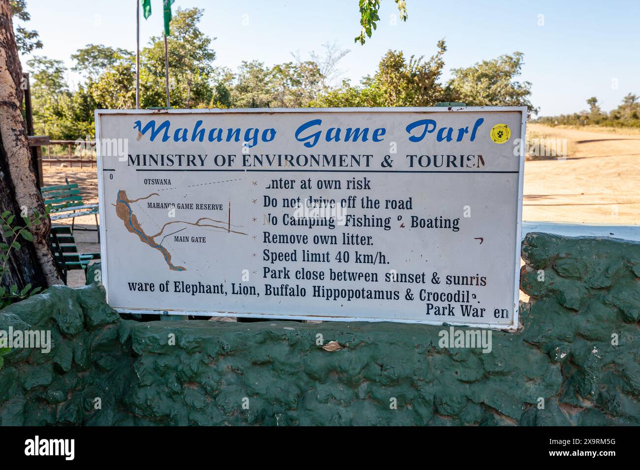Namibia, Zambezia (Caprivi) Region, Sign of Mahango Game Park Stock ...