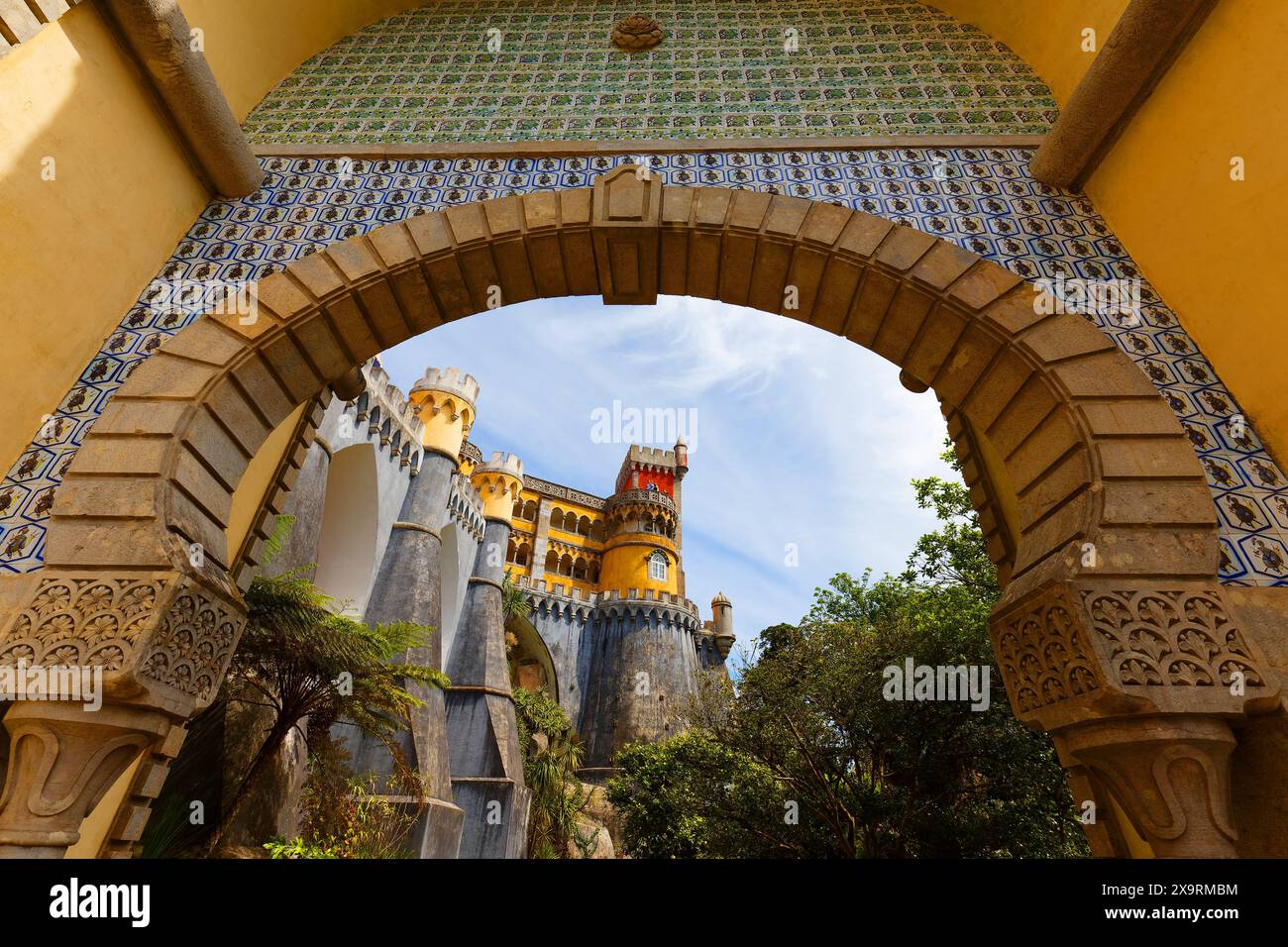 Colorful Pena Palace, famous palace and one of the seven wonders in ...