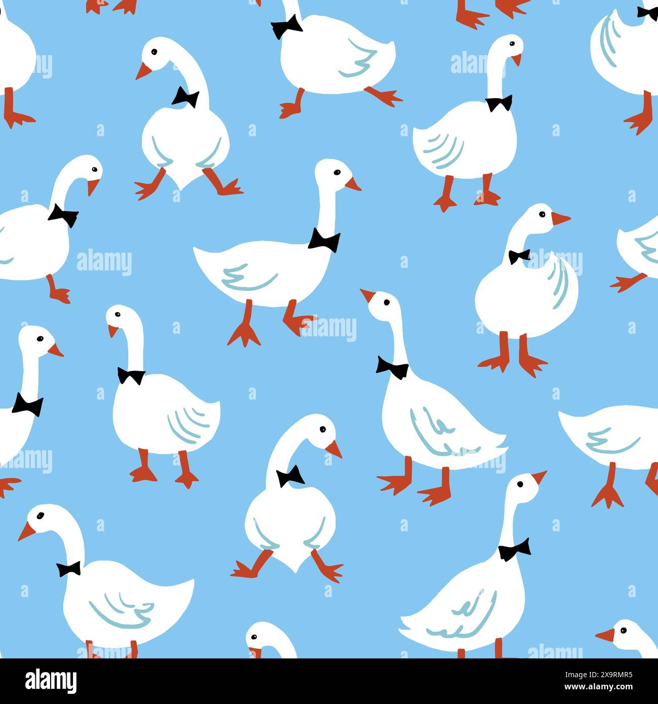 Cute design with white gentlemen geese with bow ties in funny poses for ...