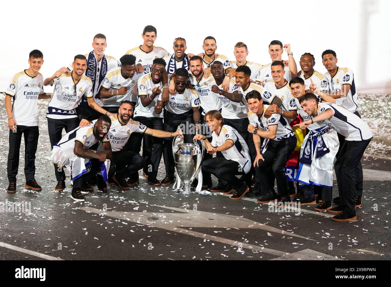 Real Madrid players celebrate during the Champions League trophy parade ...