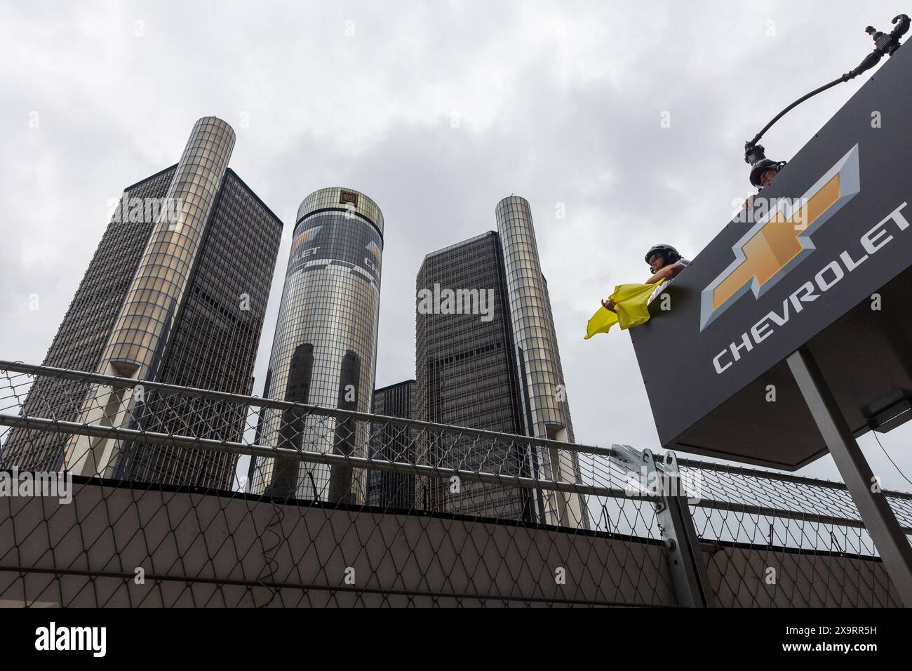 June 2nd, 2024: Flaggers watch the track in the shadow of the GM ...