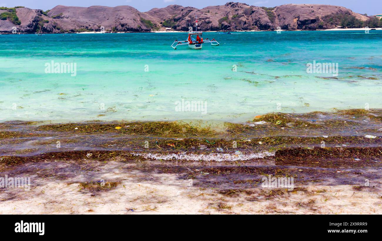 Floating garbage on the ocean off a tropical beach (Indonesia Stock ...