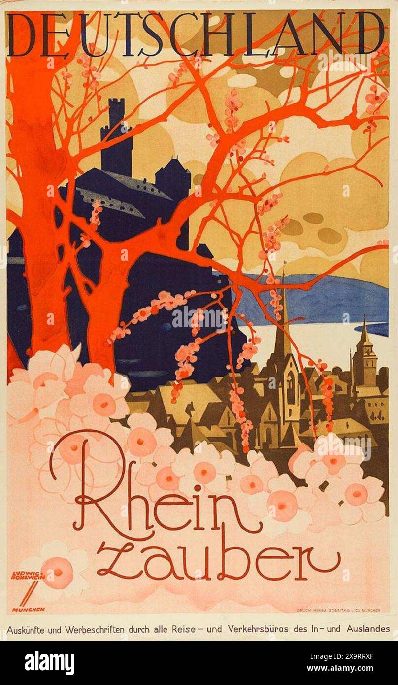 Vintage German Travel Poster: Germany - Rhine magic by Ludwig Hohlwein ...