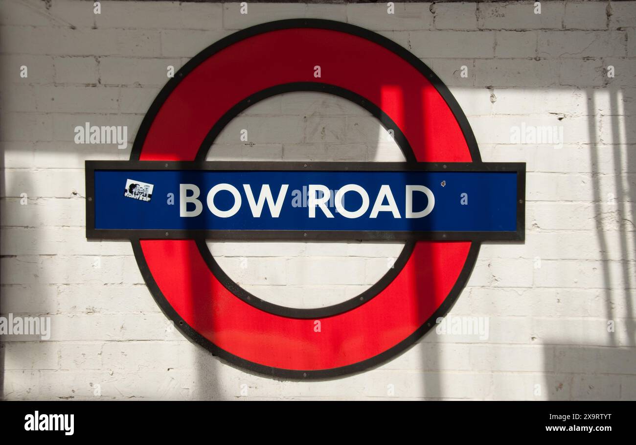 Bow Road Tube Station, Bow Road, Bow, East London, UK; Unerground Sign ...