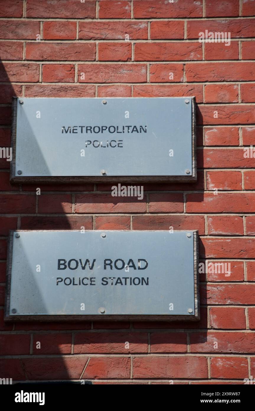 Signs for the Metropolitan Police Station, Bow Road, Bow, East London ...