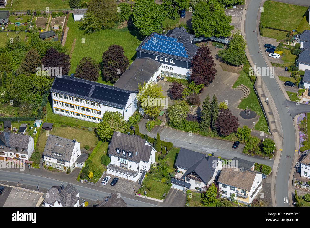 Aerial view, Nuttlar elementary school with solar roof, Nuttlar ...