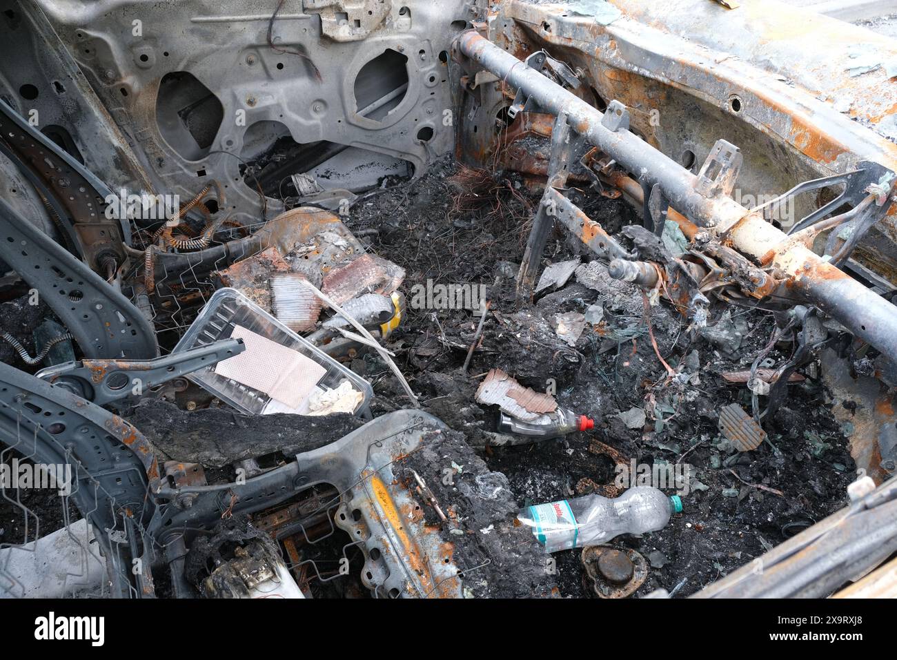 burnt out car in a layby on the A66 in cumbria near penrith Stock Photo ...