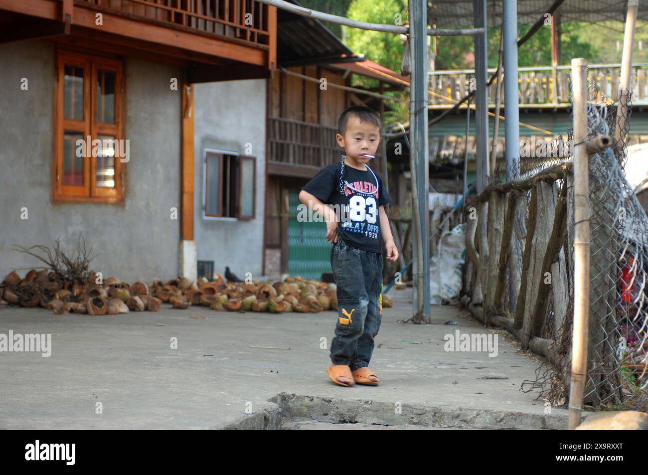 Young Vietnamese boy outside his home, Cat Cat village, Sapa, Lao Cai ...