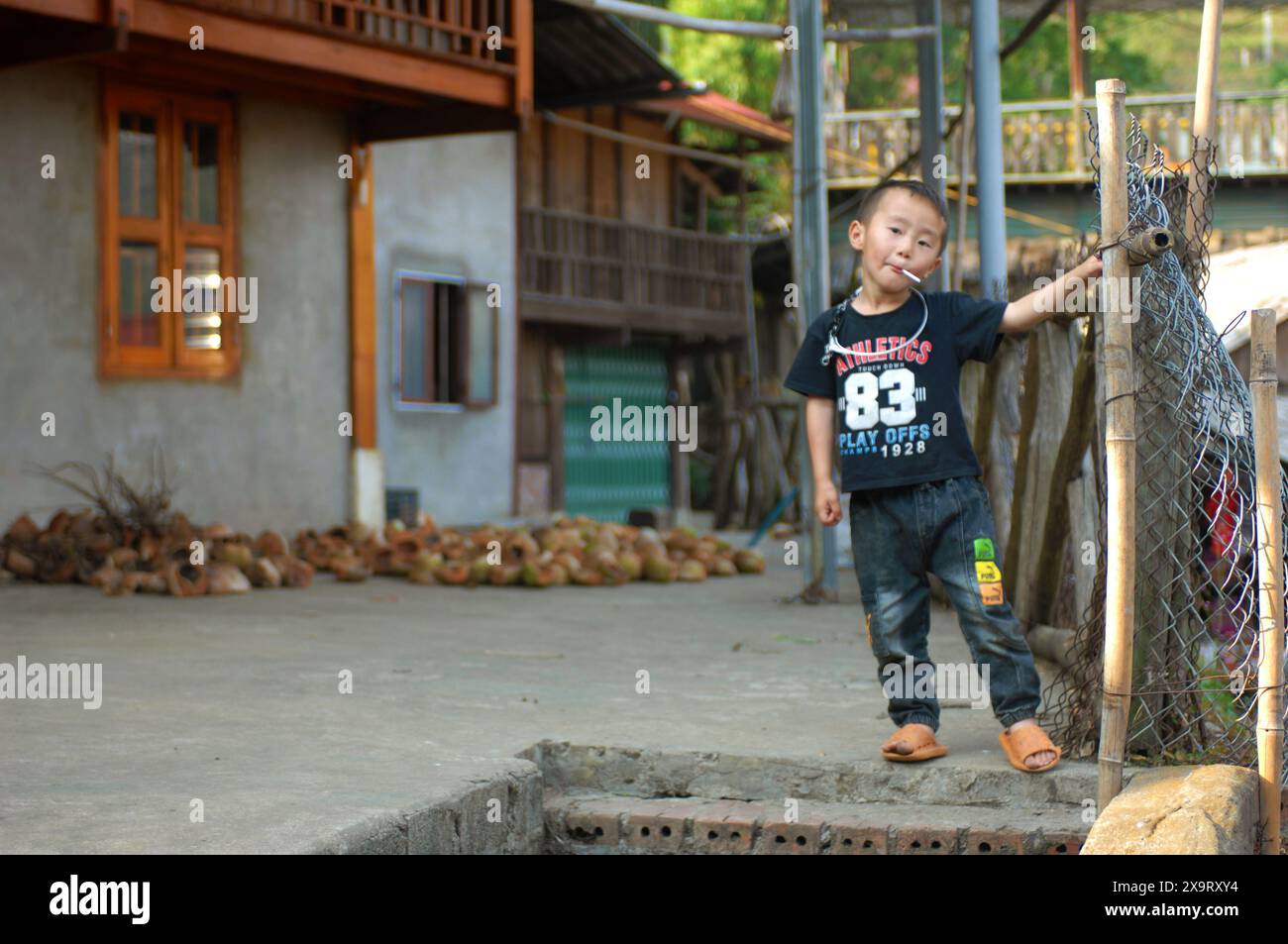 Young Vietnamese boy outside his home, Cat Cat village, Sapa, Lao Cai ...