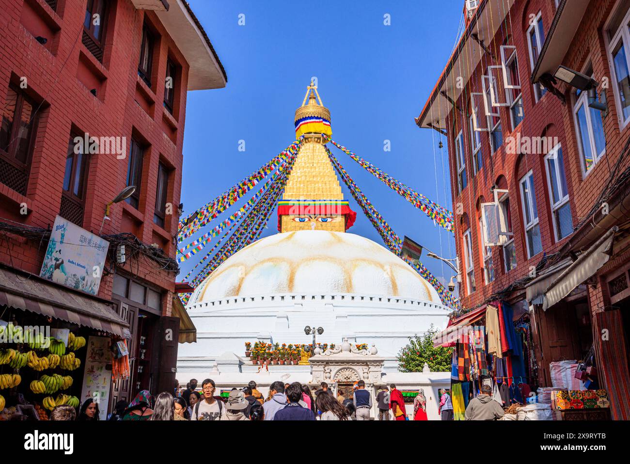 The iconic Boudhanath Stupa (Buddha Stupa), Kathmandu, Nepal seen from ...