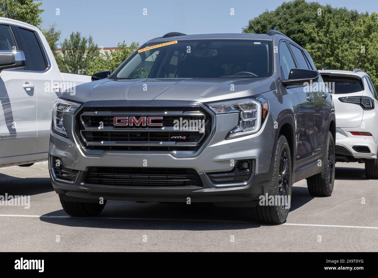 Carmel - May 30, 2024: GMC Terrain AT4 SUV display at a dealership. GMC ...