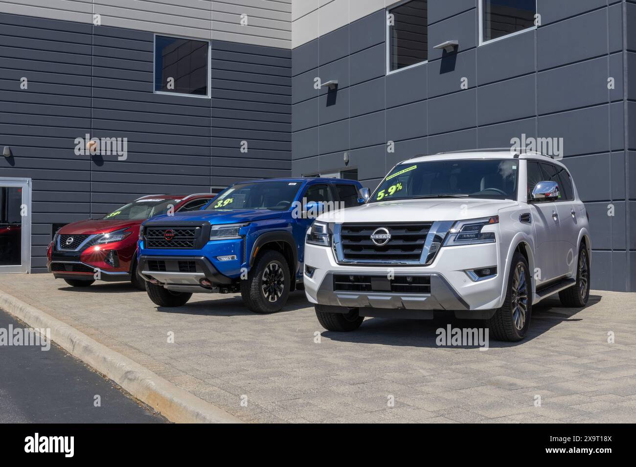 Indianapolis - May 30, 2024: Nissan Armada, Frontier and Murano display ...