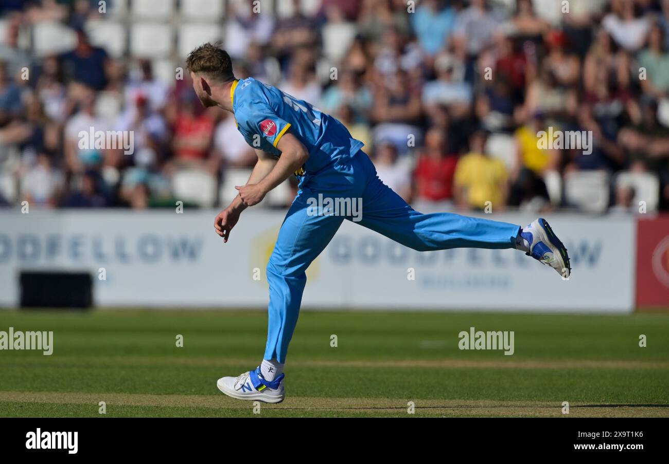 NORTHAMPTON, UK. 2nd June, 2024. MATTHEW REVIS bowls for Yorkshire ...