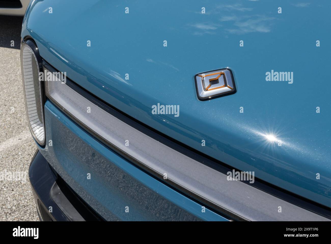 Indianapolis - May 30, 2024: Rivian R1T EV pickup truck display. Rivian ...