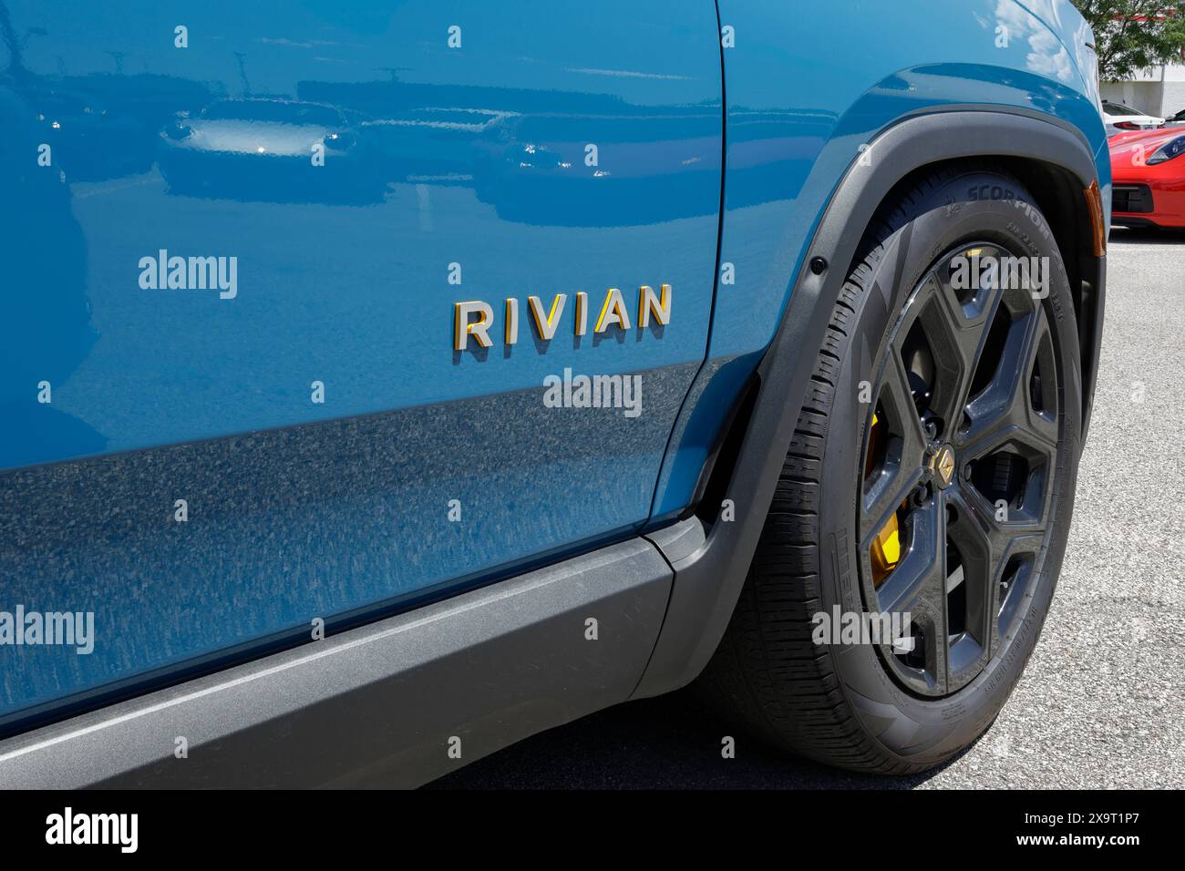 Indianapolis - May 30, 2024: Rivian R1T EV pickup truck display. Rivian ...