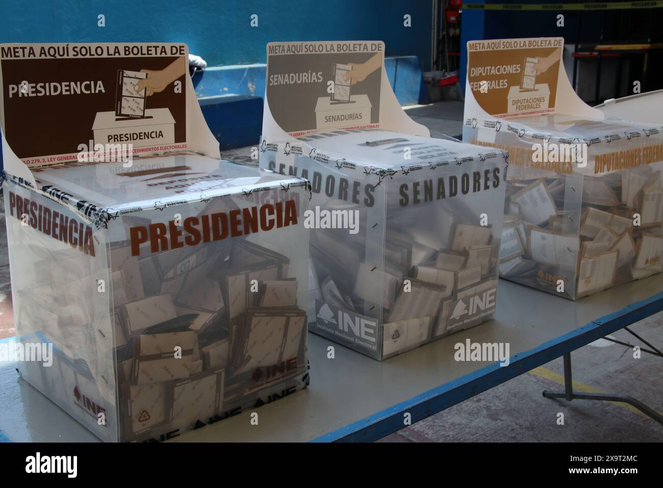 Mexico City, Mexico. 02nd June, 2024. Election ballot boxes are seen ...