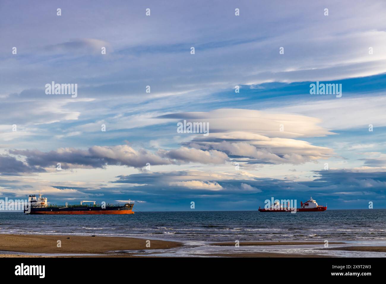 Punta Arenas city in Chile, Patagonia. Ships in port maritime old ...