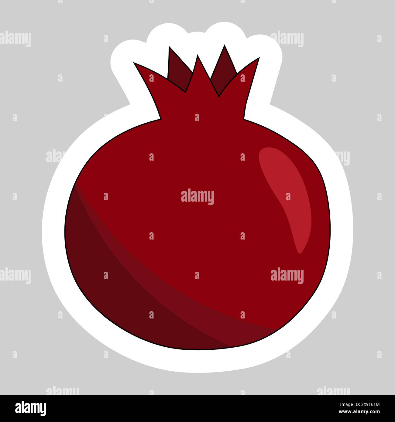 Sticker with ripe pomegranate, cartoon style summer fruit vector ...