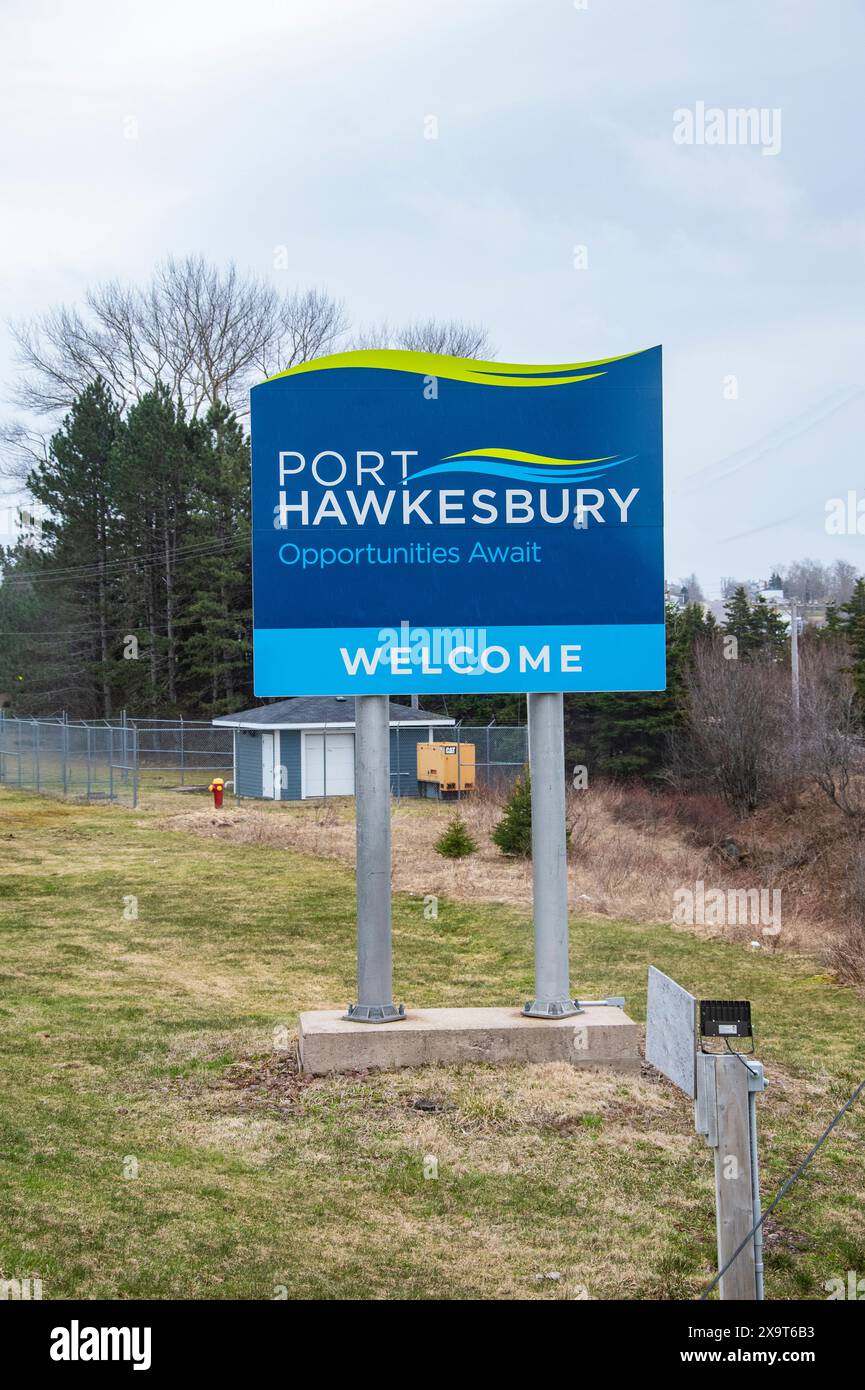 Welcome to Port Hawkesbury sign in Nova Scotia, Canada Stock Photo - Alamy