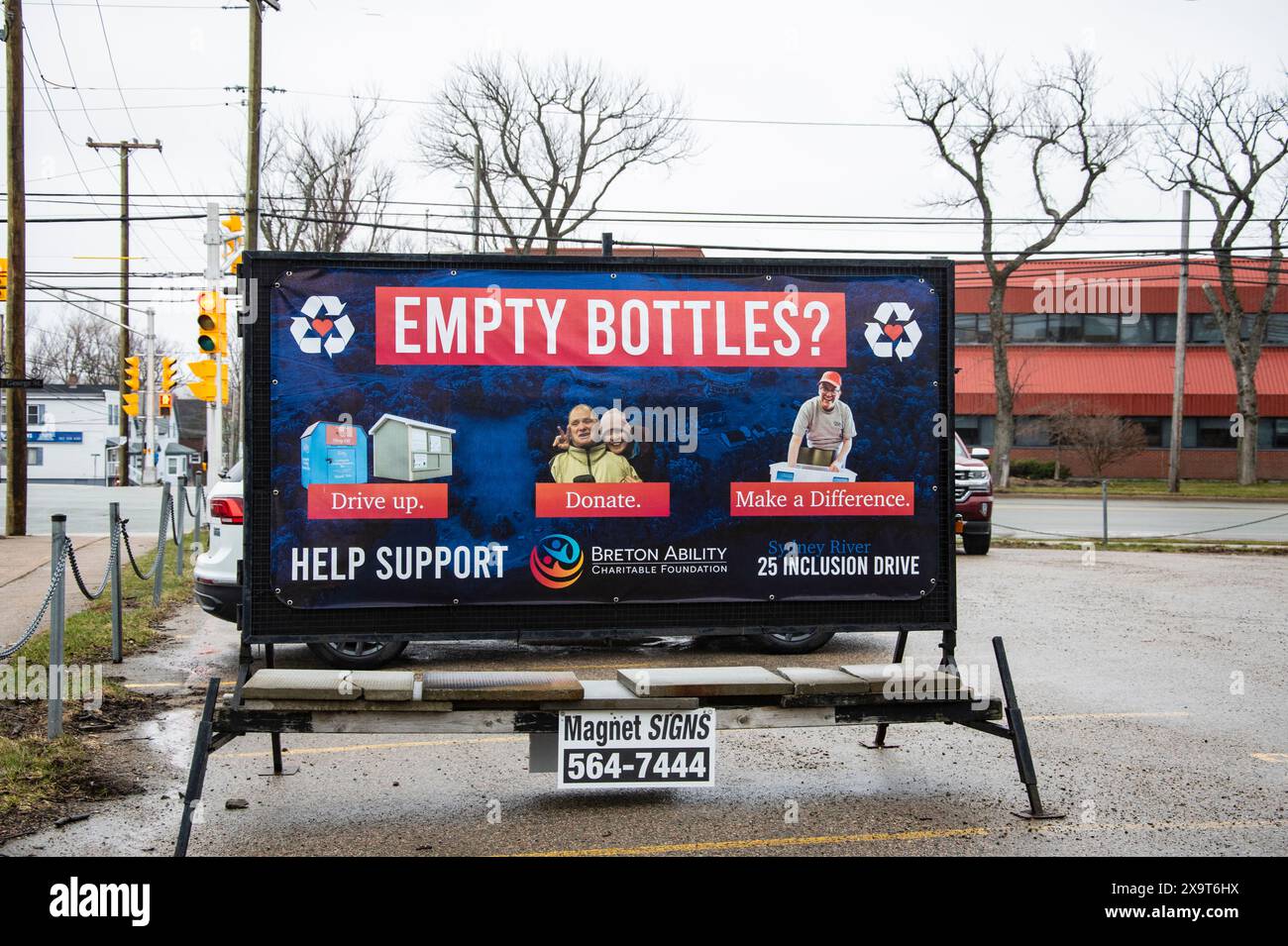 Empty bottles sign in downtown Sydney, Nova Scotia, Canada Stock Photo ...