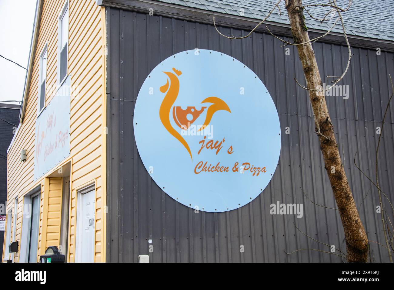 Jay's Chicken & Pizza sign in downtown Sydney, Nova Scotia, Canada ...