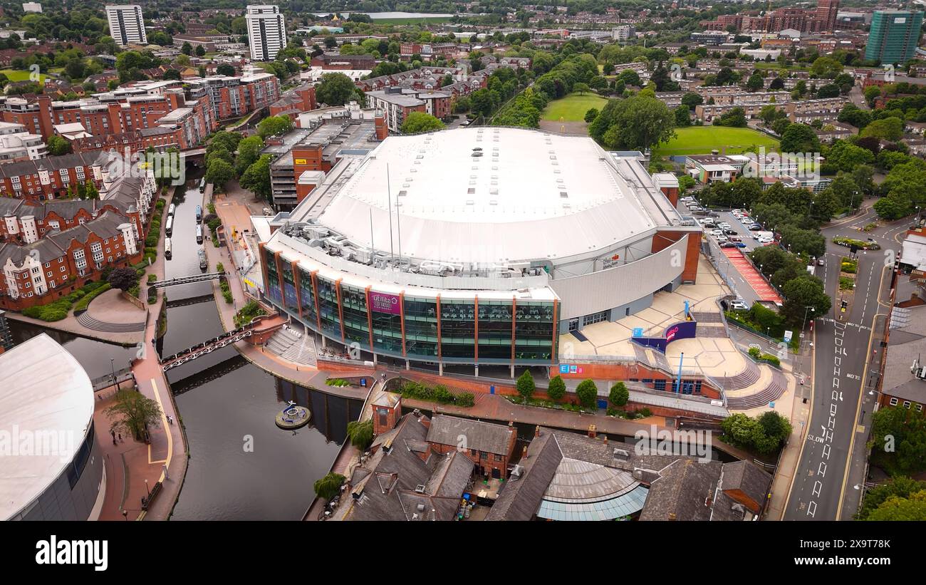 Utilita Arena Birmingham from above aerial view over the city centre ...