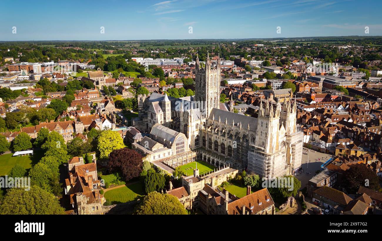Flight over the historic city centre of Canterbury United Kingdom with ...