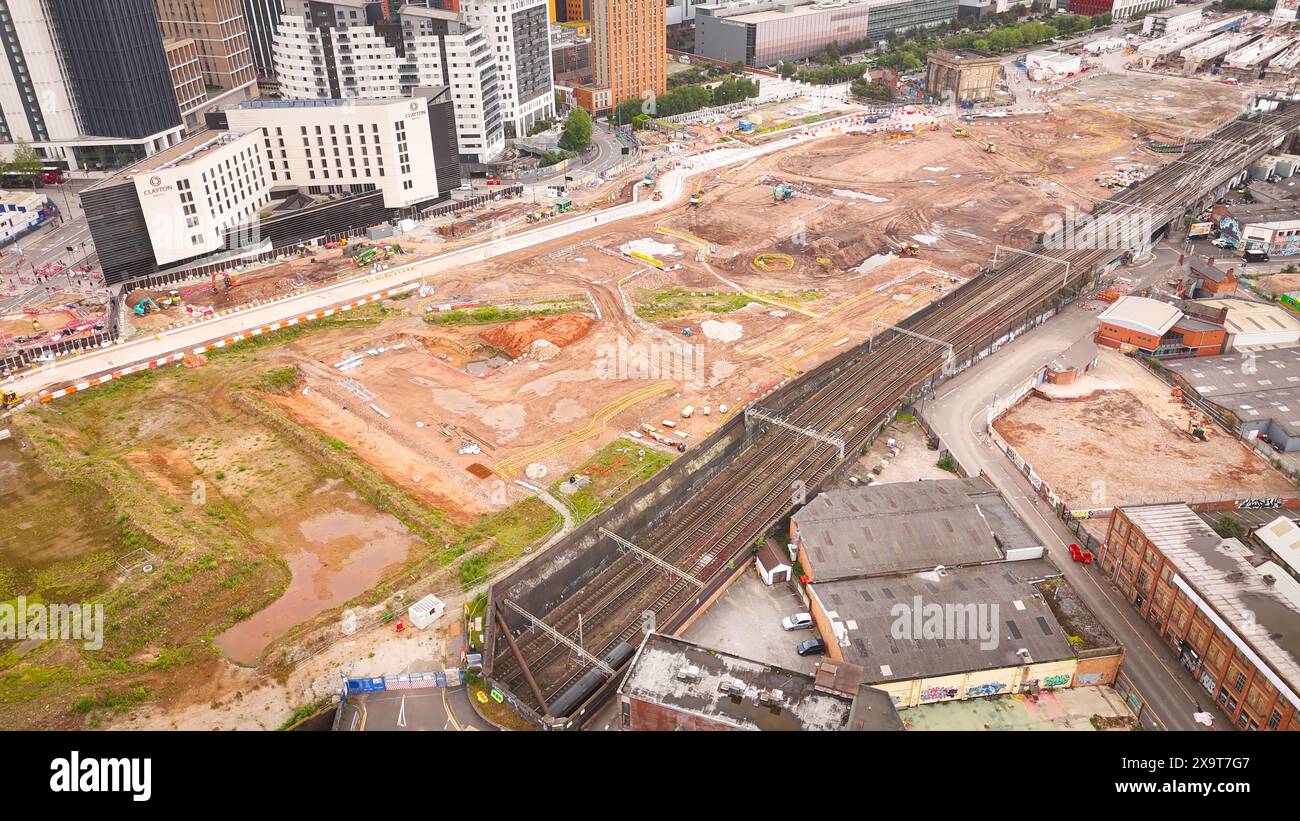 Large construction site in the city centre of Birmingham aerial view at ...