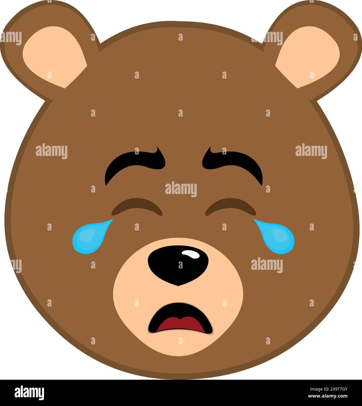 vector illustration face brown bear grizzly cartoon crying with tears ...