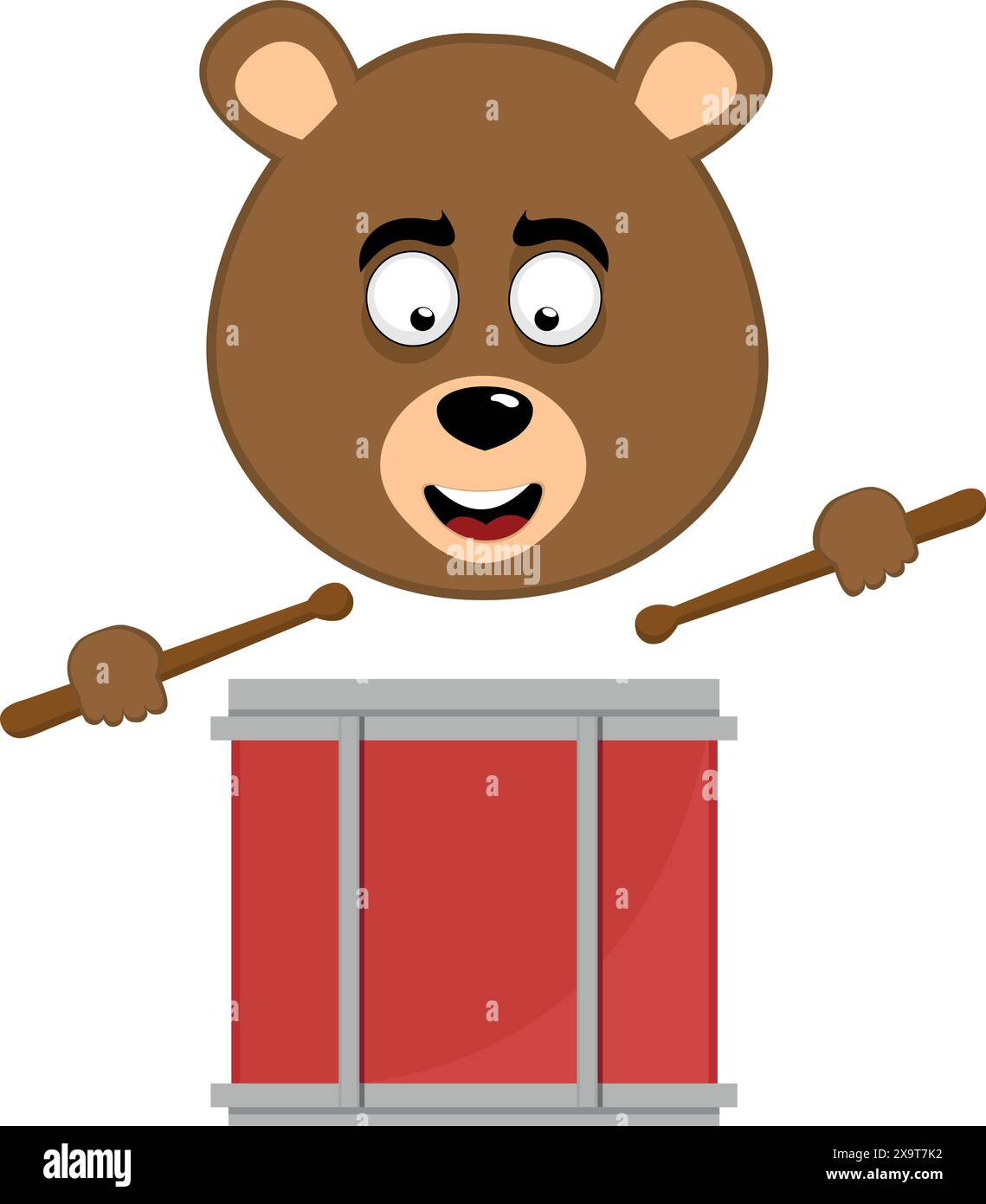 vector illustration face brown bear grizzly cartoon, with a drum and ...