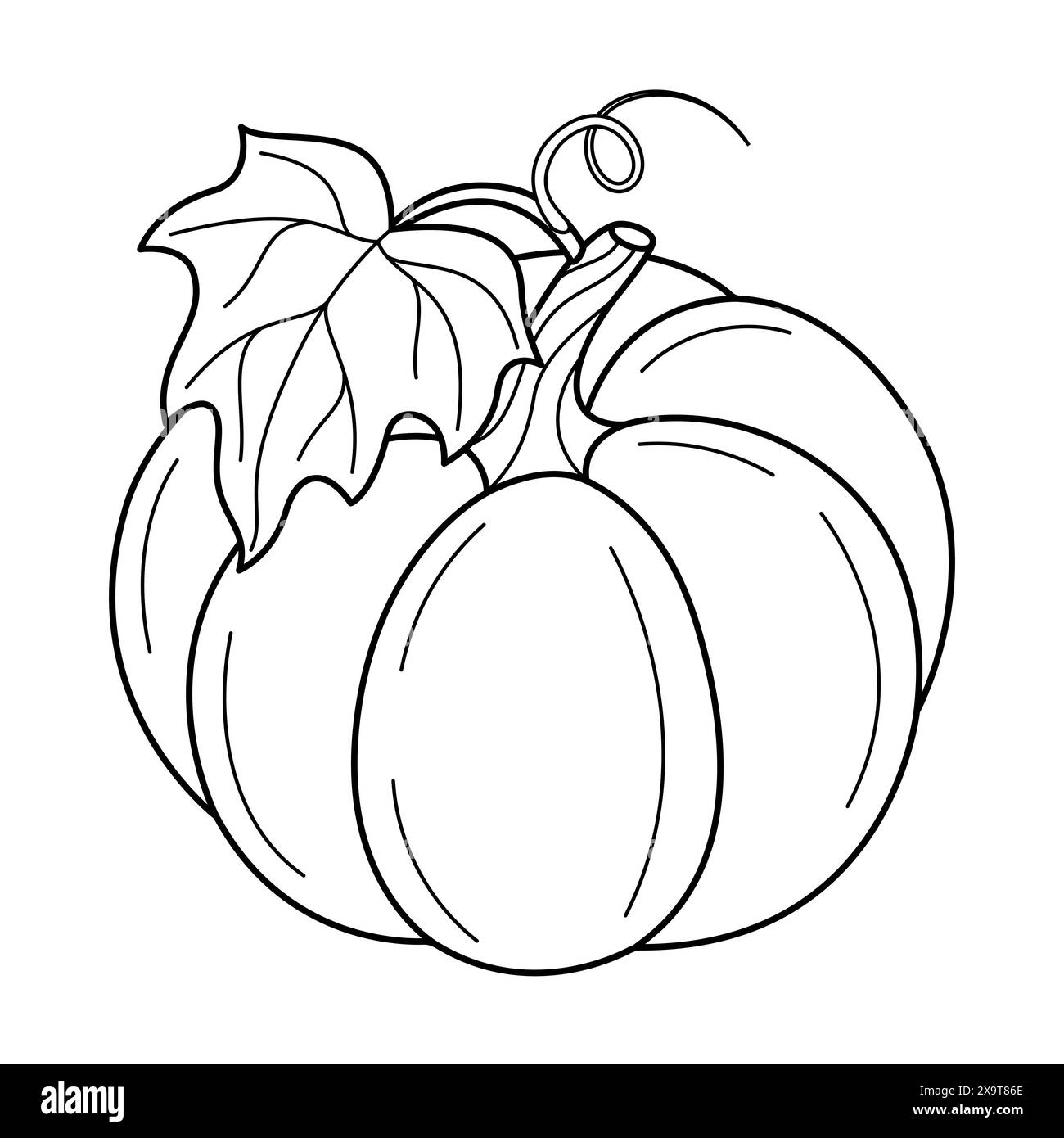 Hand Drawn pumpkin with leaf line art. Pumpkin doodle icon. Black and ...
