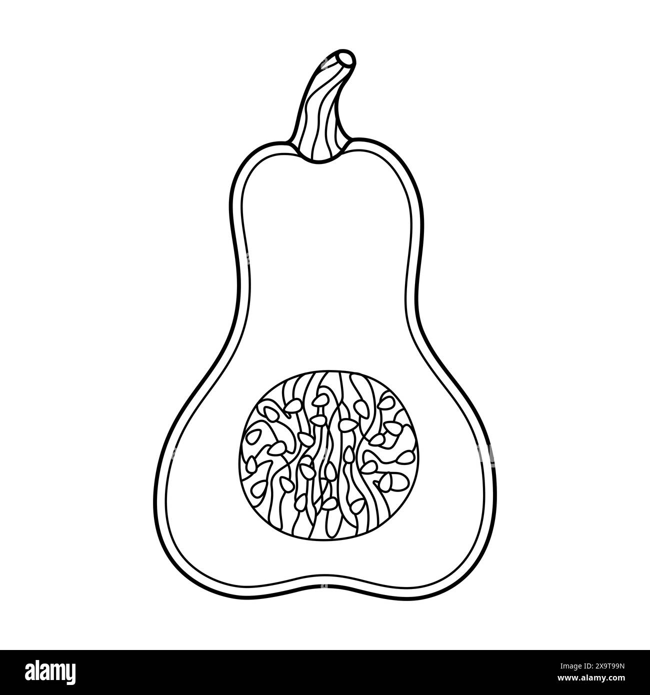 Hand Drawn Chopped pumpkin line art. Half pumpkin doodle icon. Black ...