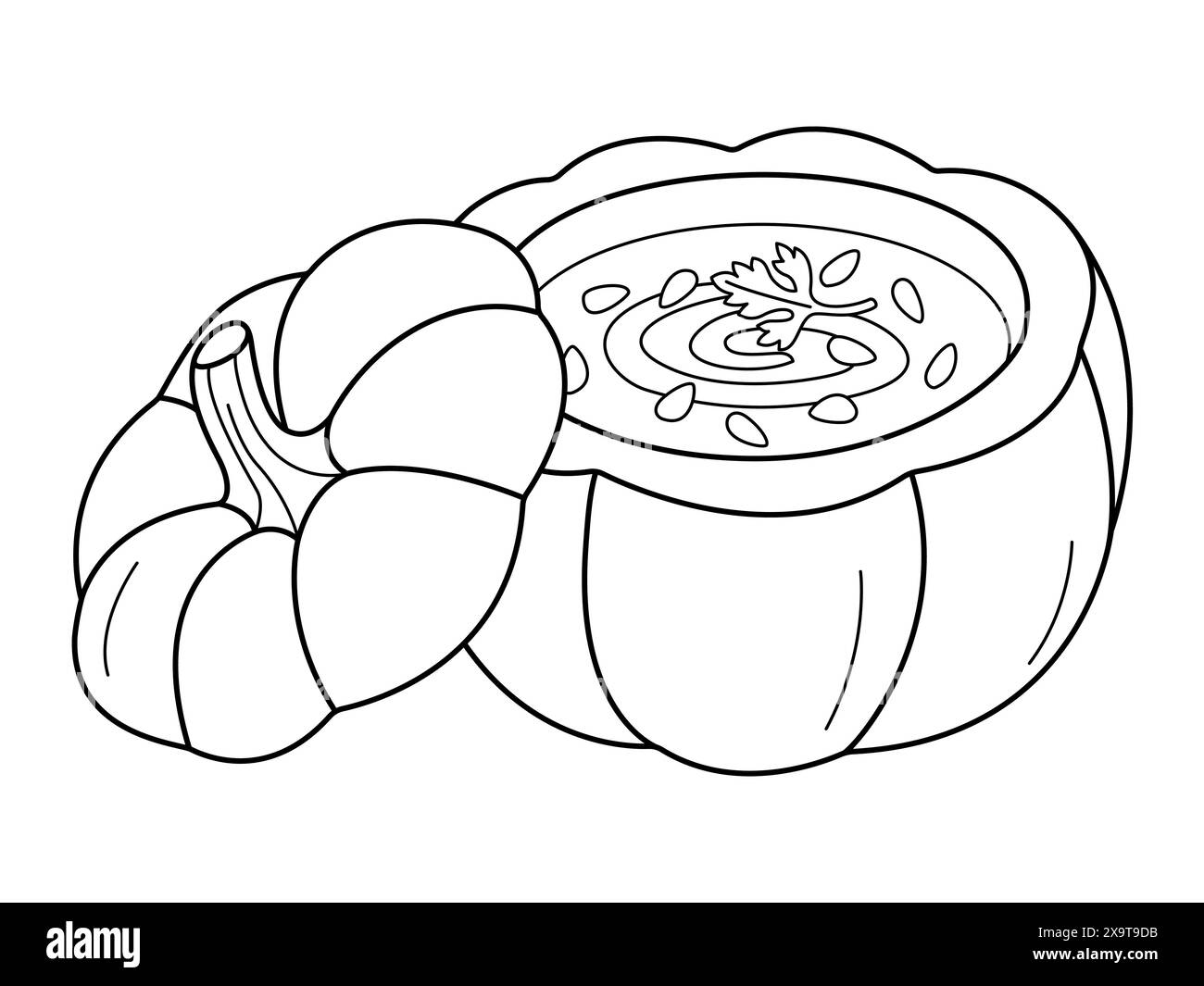 Hand Drawn Pumpkin soup line art, doodle icon. Black and white Pumpkin ...