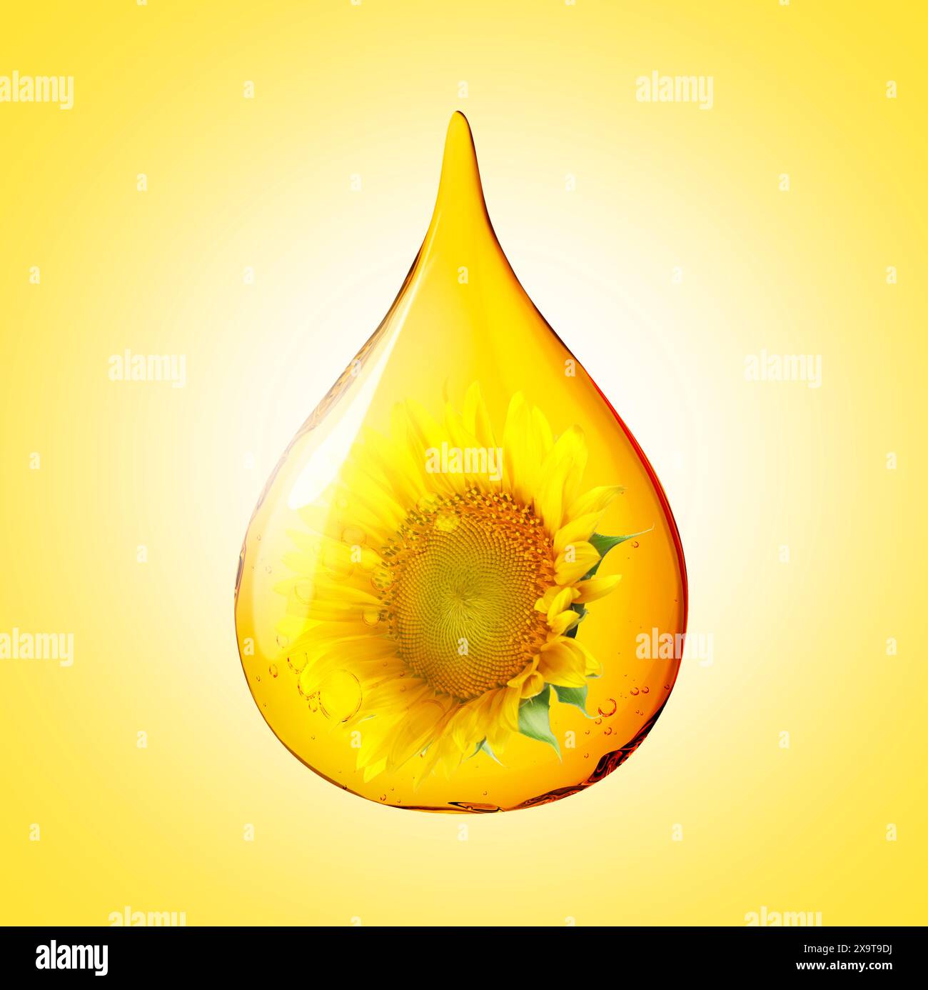 Cooking oil drop with sunflower inside on golden background Stock Photo ...