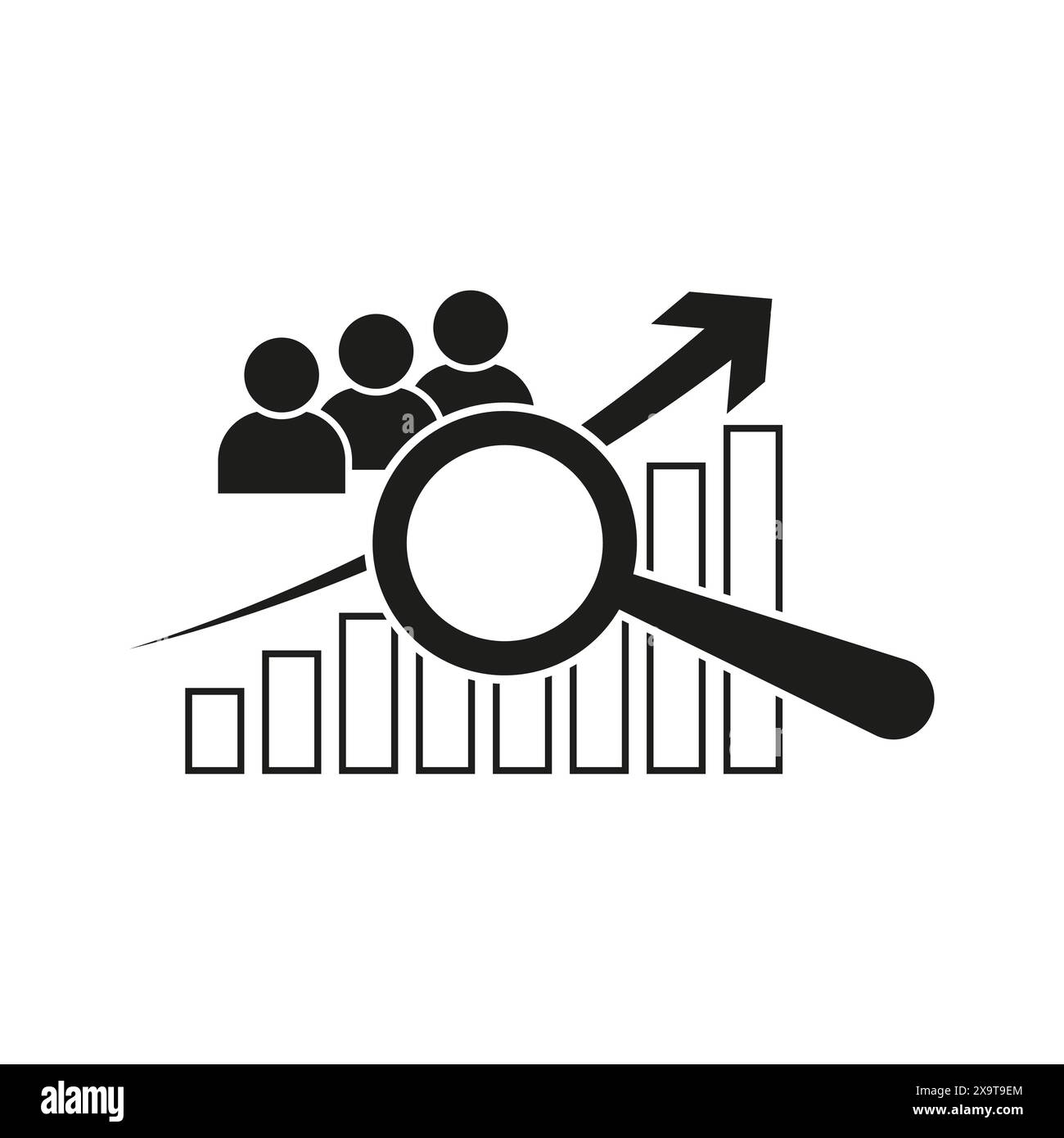Market analysis icon. Growth chart symbol. Vector black and white Stock ...