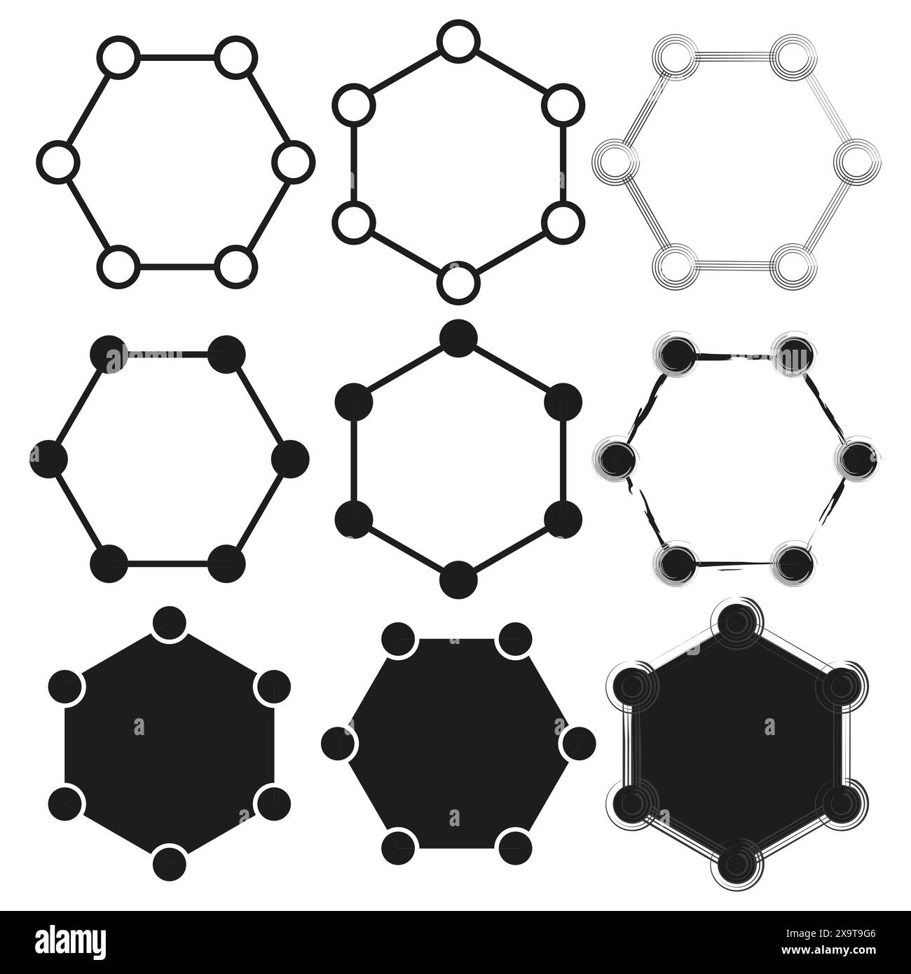 A collection of black and white hexagon network frames. Includes ...