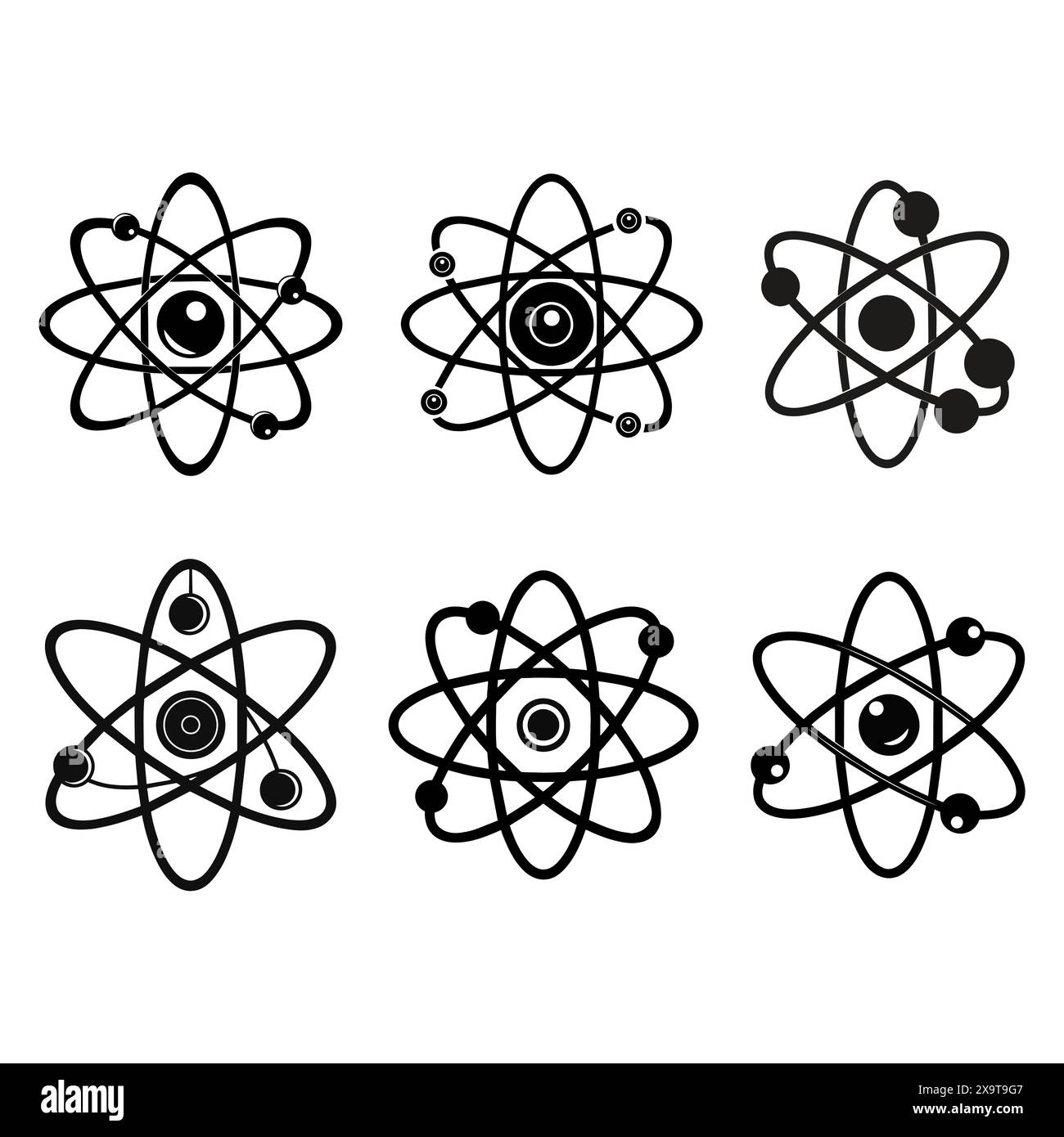 Atom symbols set. Atomic structure icons. Science and technology ...