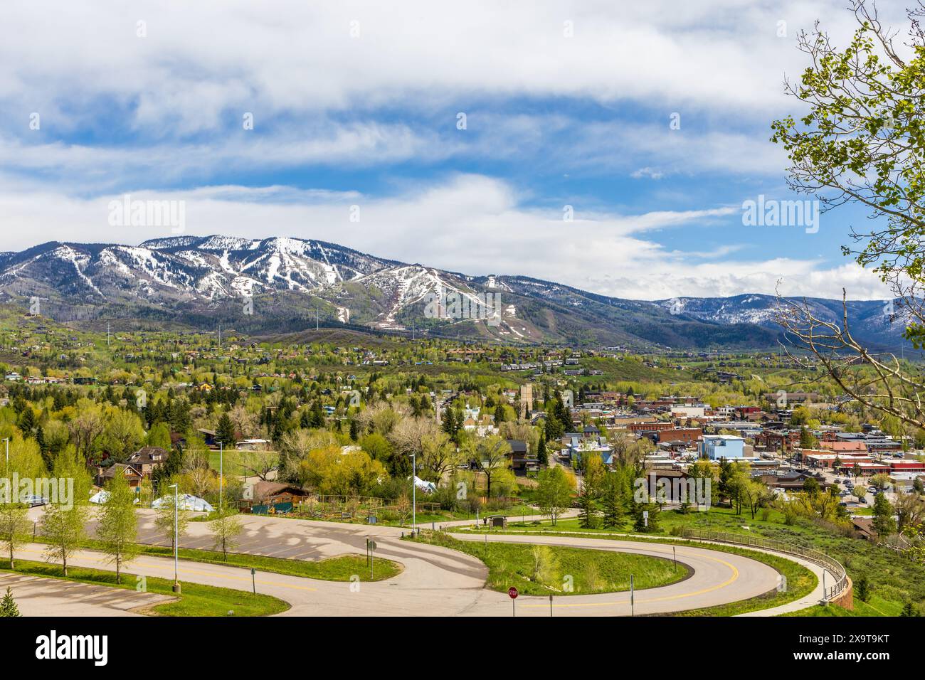 Aerial View of Downtown Steamboat Springs, Colorado, in the spring ...