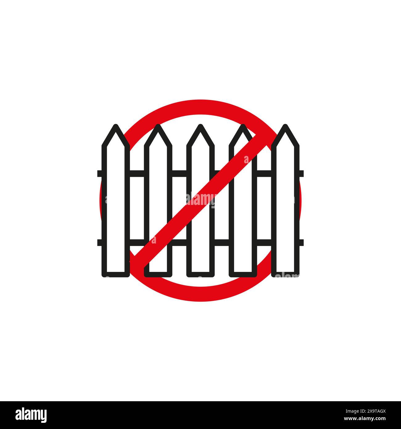No fence allowed. Red prohibition symbol. White picket fence. Vector ...