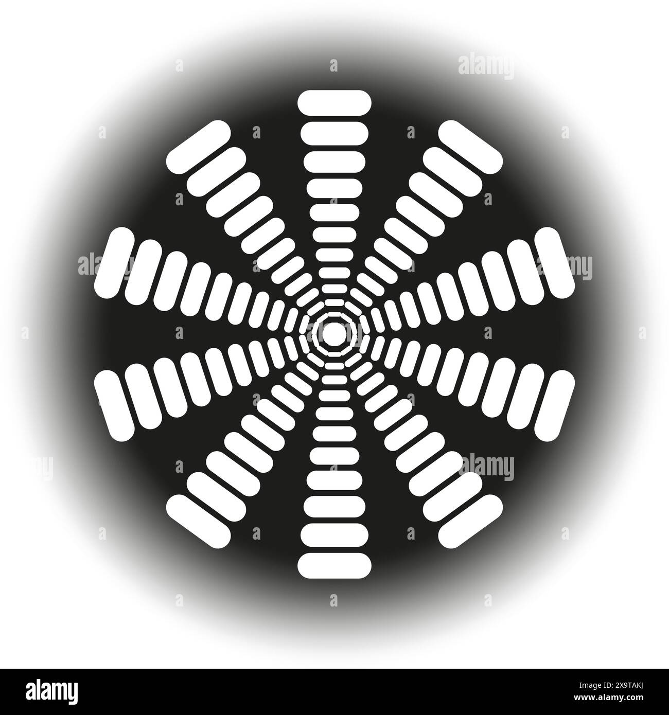 Radial abstract design. White rounded bars. Black gradient background ...