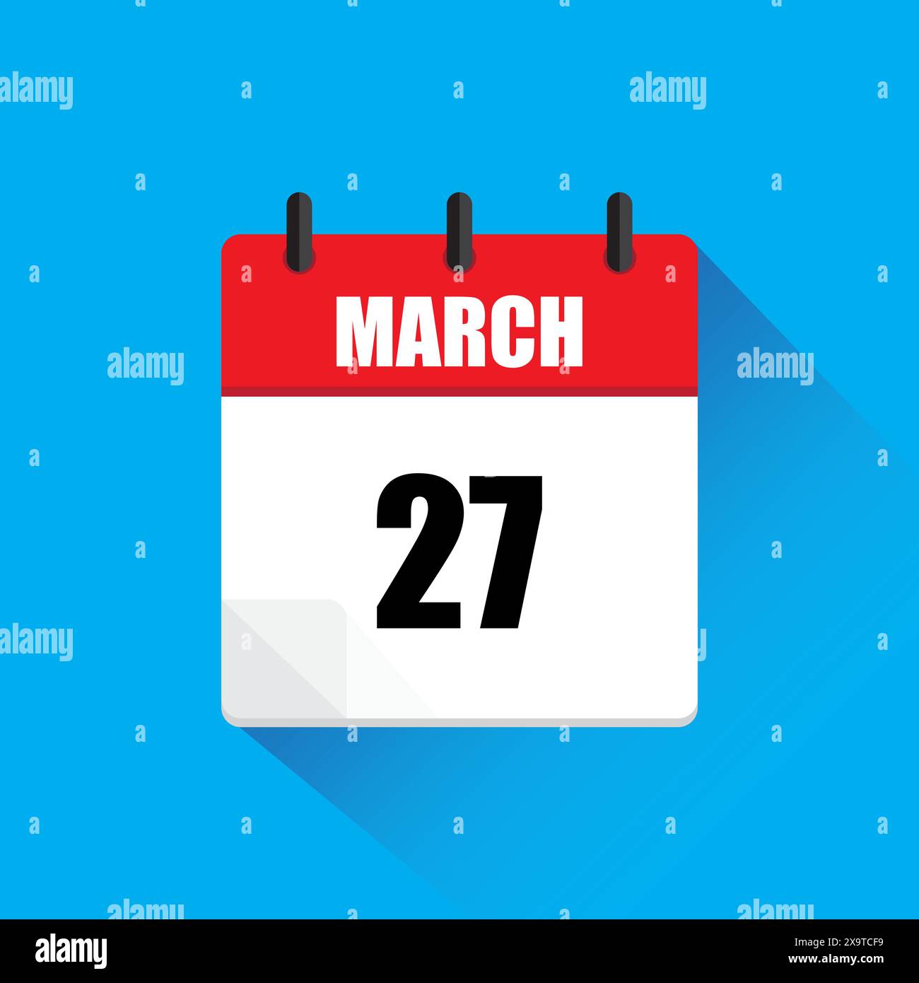 March calendar icon. Date 27 highlighted. Red and white colors. Vector ...