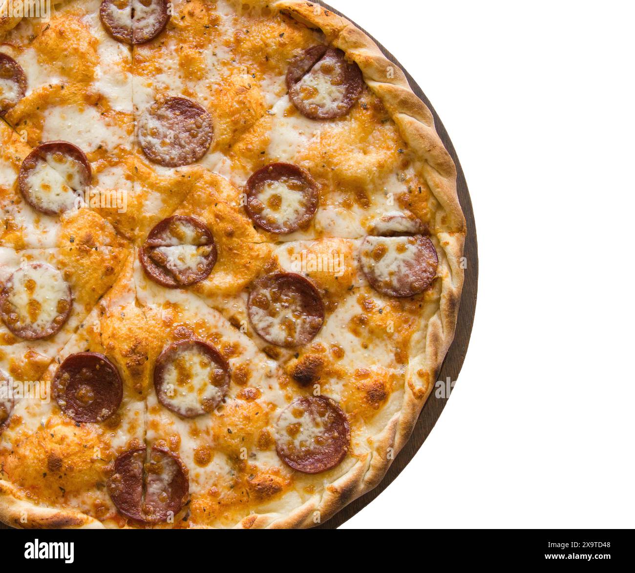 Top view of Classic pepperoni pizza isolated on a white background ...