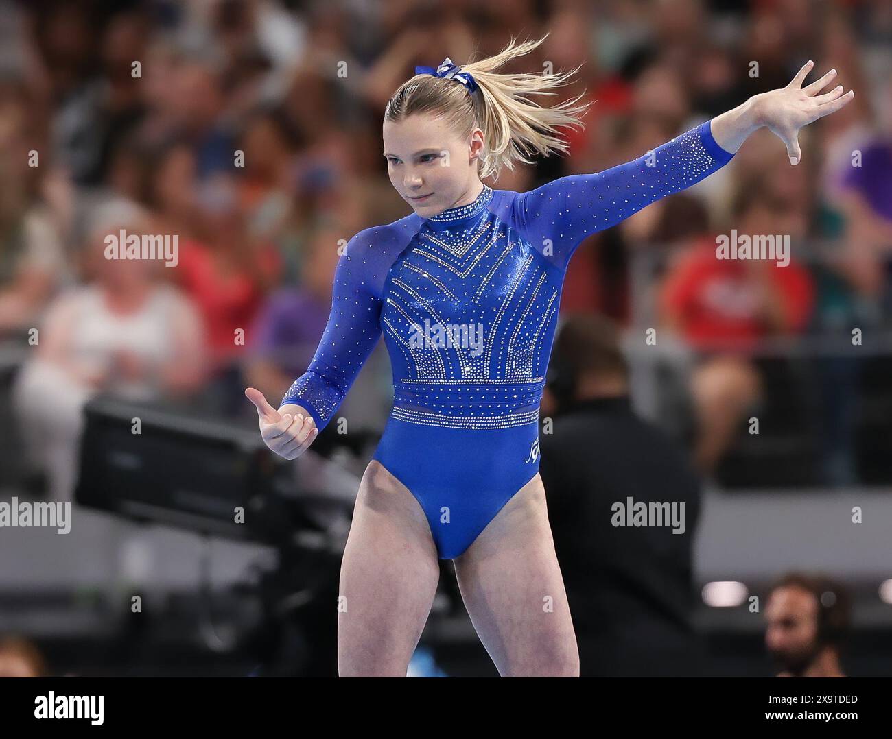 Fort Worth, Texas, USA. June 2, 2024: Jade Carey competes on the floor ...