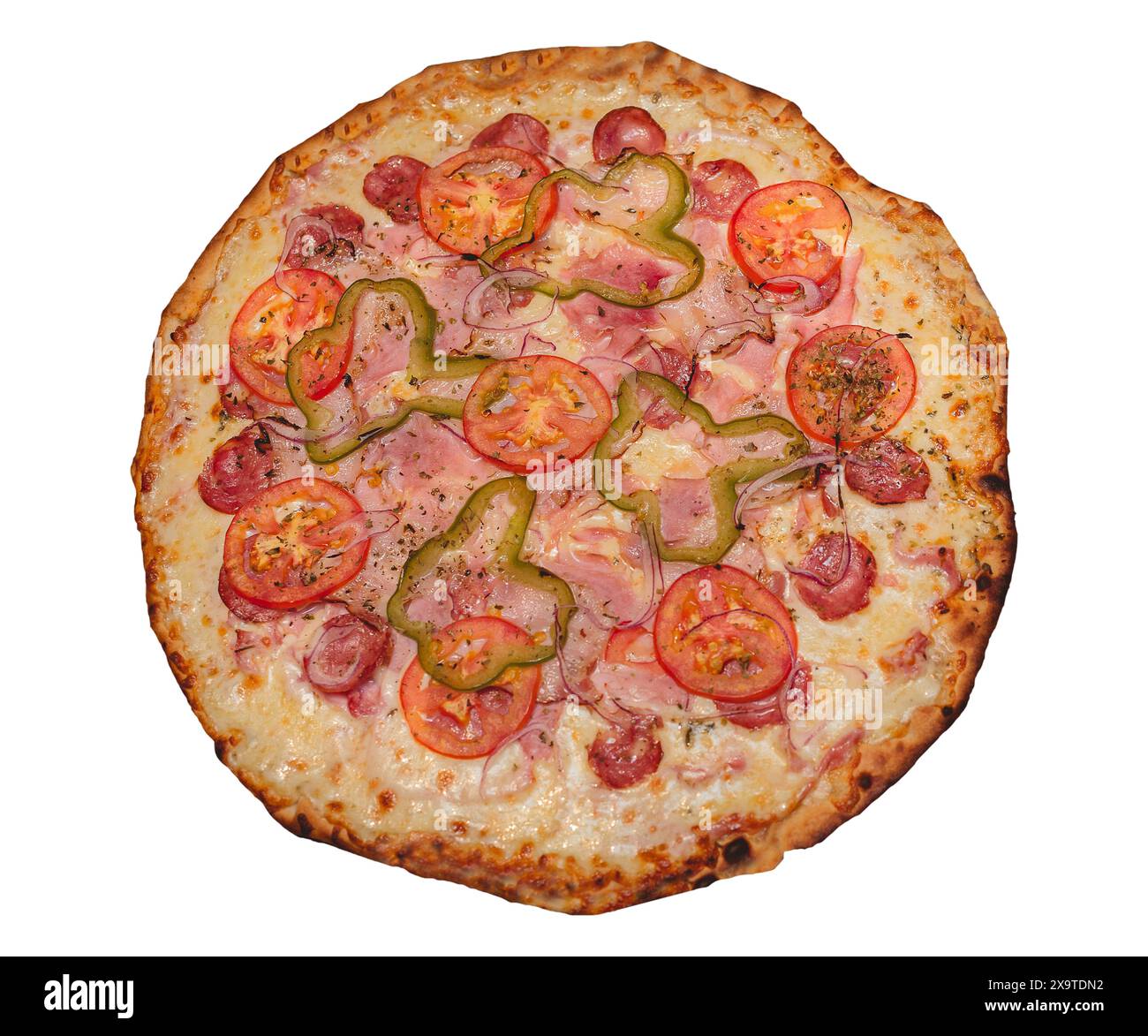 Top view of Classic pepperoni pizza isolated on a white background ...