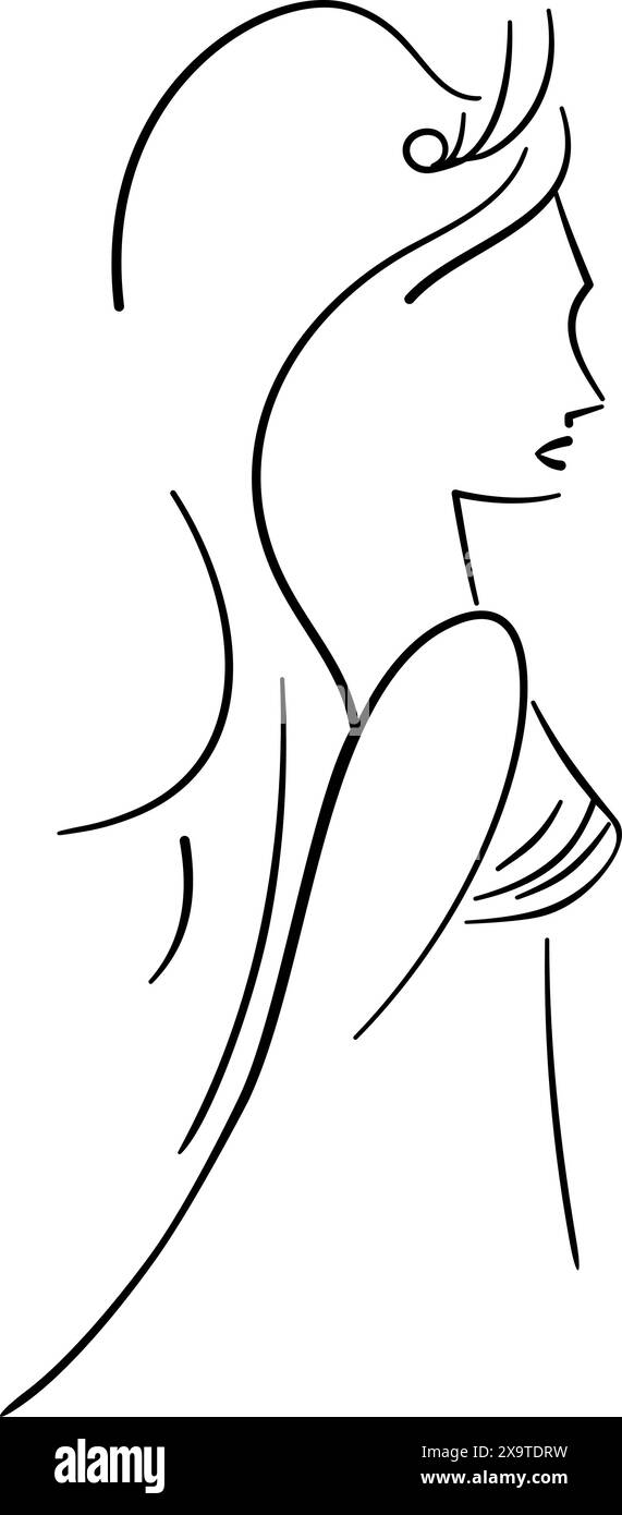 Side on sketch of a beautiful princess in line art style vector Stock ...