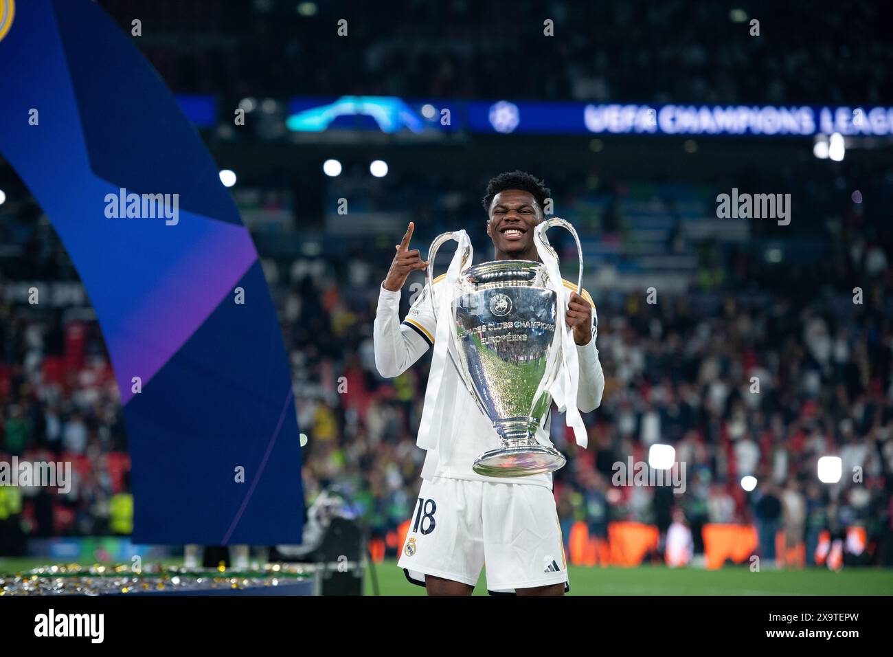 LONDON, ENGLAND - JUNE 1: Aurelien Tchouameni of Real Madrid celebrates ...