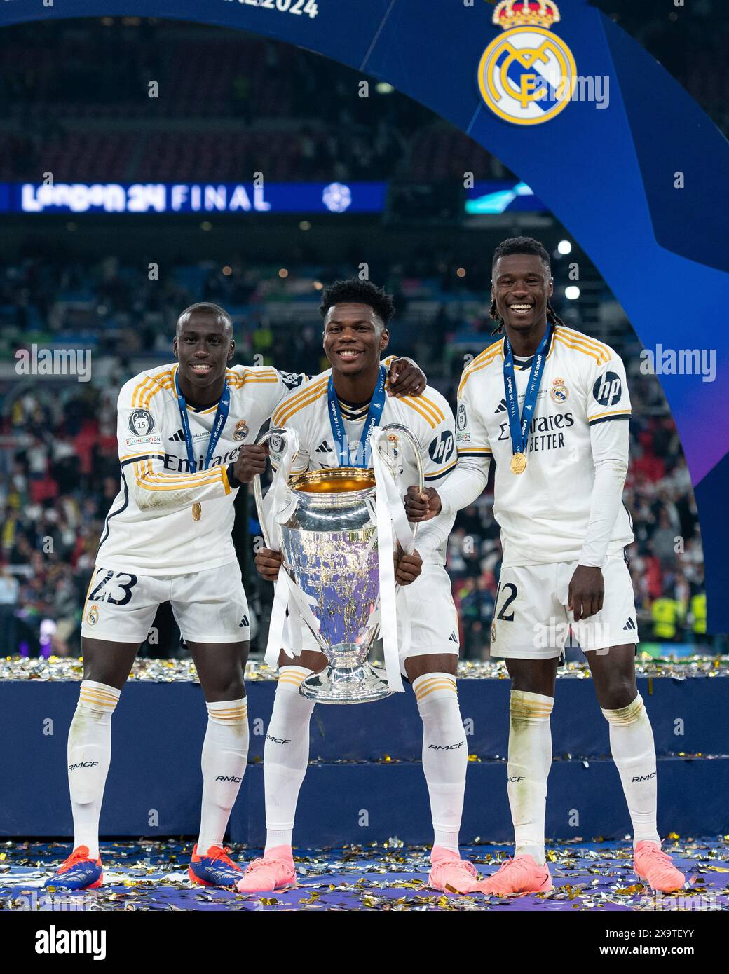 LONDON, ENGLAND - JUNE 1: Ferland Mendy, Aurelien Tchouameni and ...