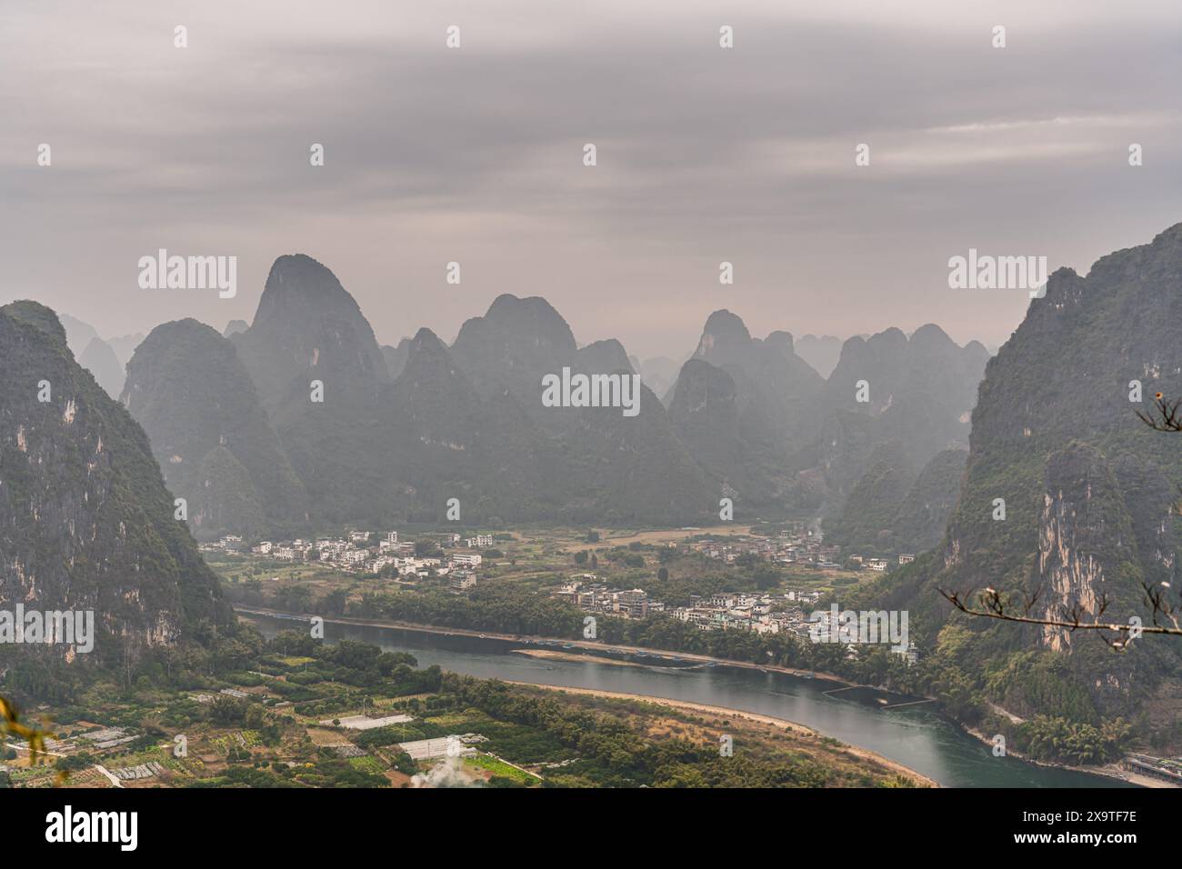 Arial view of Guilin, Li River and Karst mountains Yangshuo and ...
