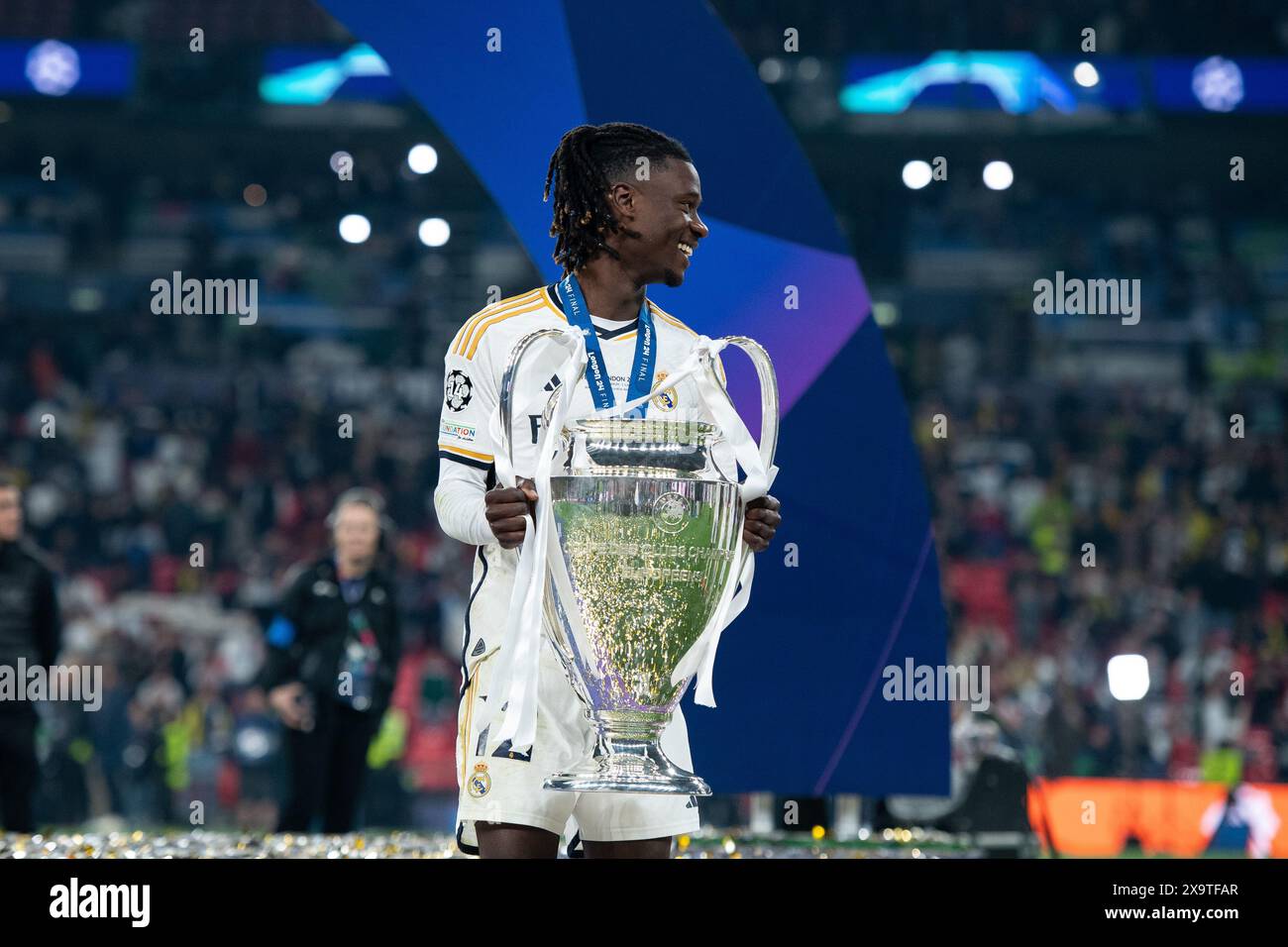 LONDON, ENGLAND - JUNE 1: Eduardo Camavinga of Real Madrid celebrates ...